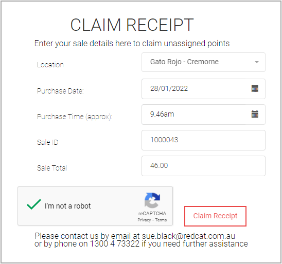 Member Claim Receipt