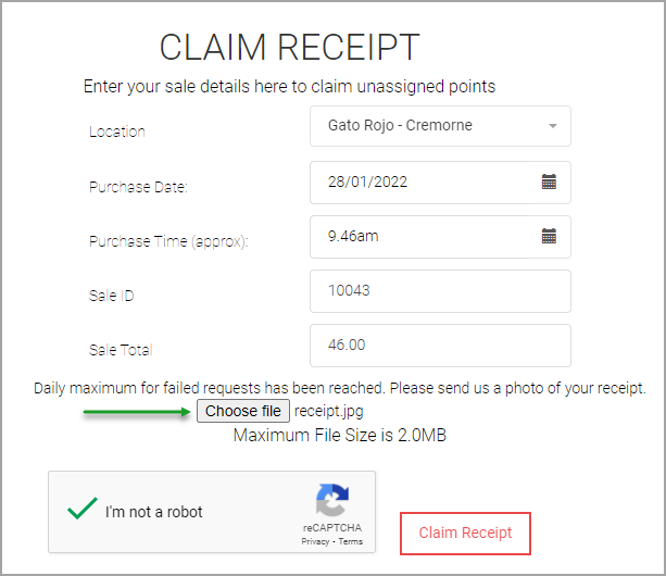 Member Claim Receipt