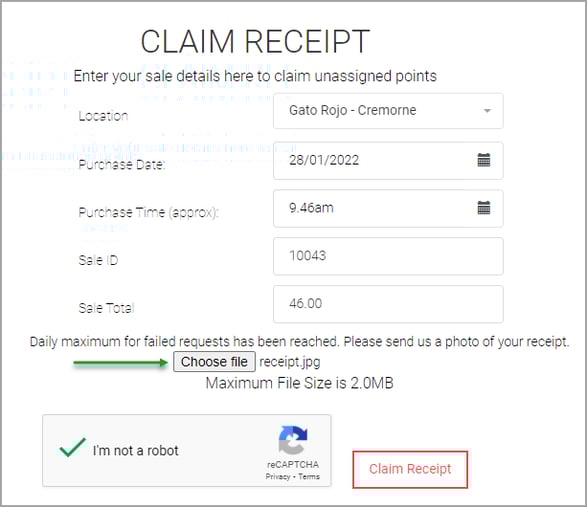 Member Claim Receipt