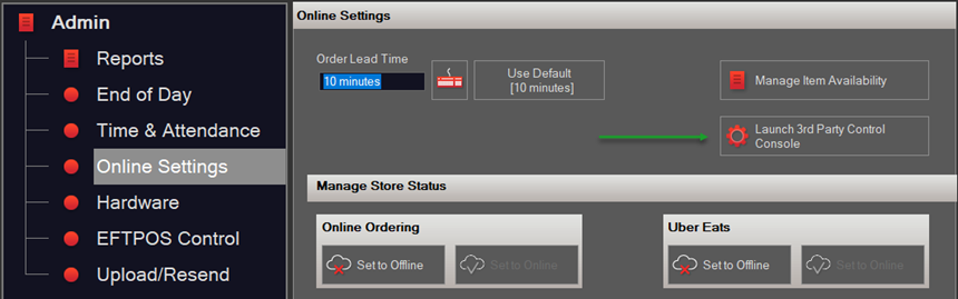 Control Console for Online Ordering